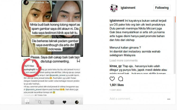 Diamuk Selebgram Malaysia Soal Foto Endorse, Ayu Ting Ting Tutup Kolom Komentar