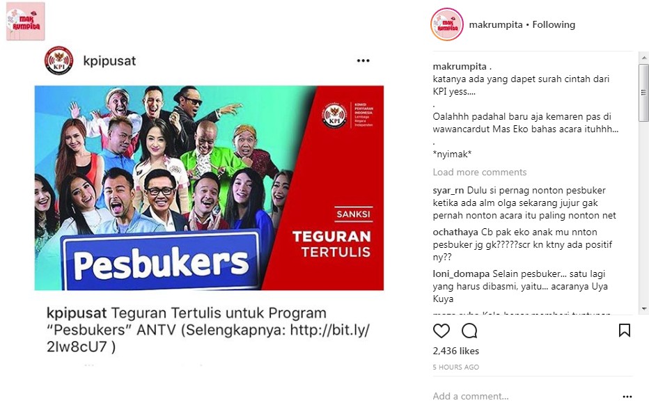 'Pesbukers' Kena Teguran KPI Pusat Pasca Ely Sugigi Sebut Kata Ini